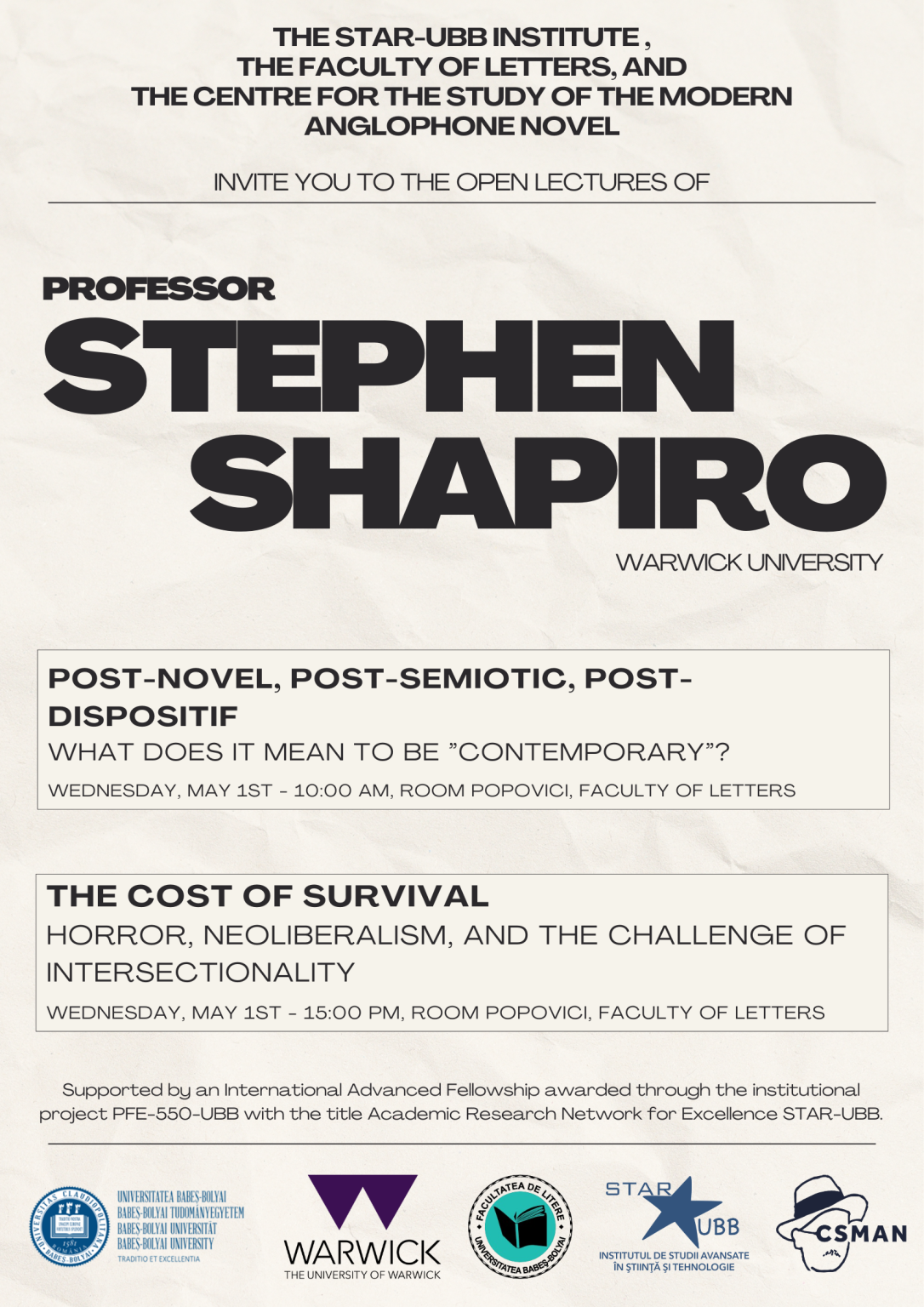 Prof. Stephen Shapiro, la Litere UBB! – Universitatea Babeș-Bolyai